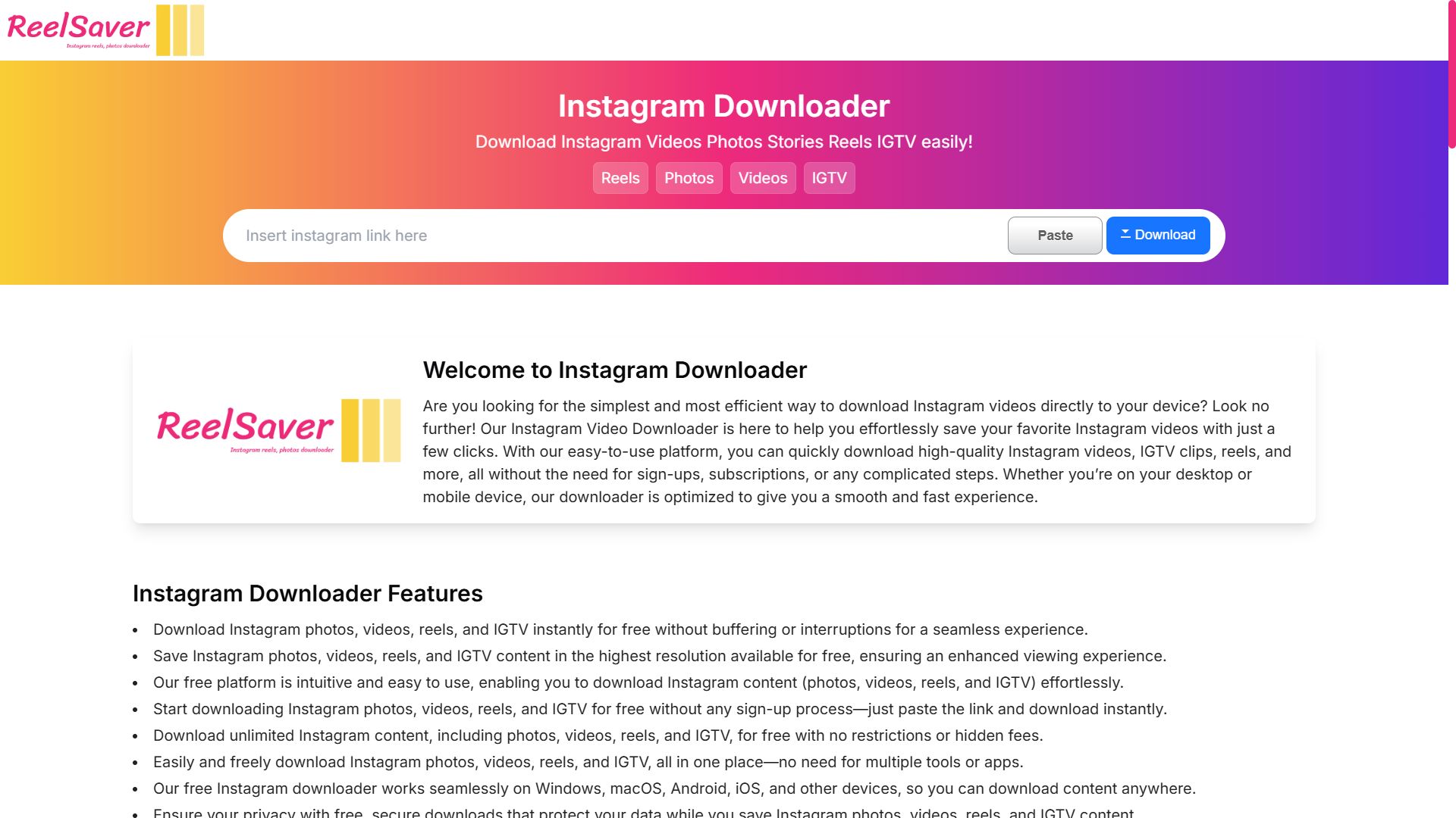 Reelsaver - Easily download Instagram Reels, videos, and photos